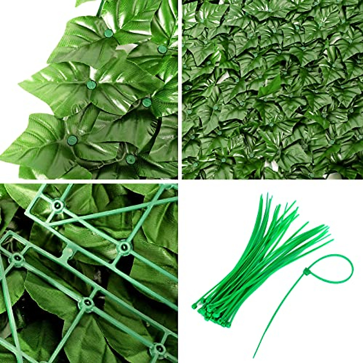 Whonline Artificial Faux Ivy Hedge Privacy Fence Wall Screen 118 x 39.4in Outdoor Privacy Fence Hedges Screen with 30pcs Nylon Cable Zip Ties for Balcony, Garden, Deck Décor