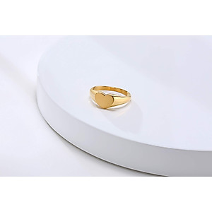 MEALGUET 18K Gold Filled Stainless Steel Delicate Oval/Heart Signet Ring for WomenStackable Chunky Layering Ring Band Pinky Ring Stylish Ring for Women, Customized,Size 6