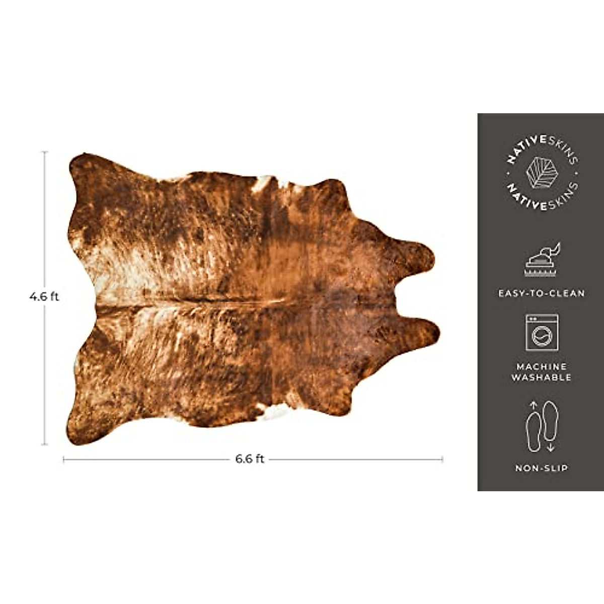 NativeSkins Large Faux Cowhide Rug - Sahara Sands (4.6ft x 6.6ft) - Cow Print Area Rug for a Western Boho Decor - Synthetic, Cruelty-Free Animal Hide Carpet with No-Slip Backing