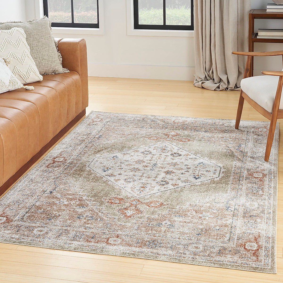 Nourison Astra Machine Washable Bohemian Sage Multi 5'3" x 7' Area -Rug, Easy -Cleaning, Non Shedding, Bed Room, Living Room, Dining Room, Kitchen (5x7)