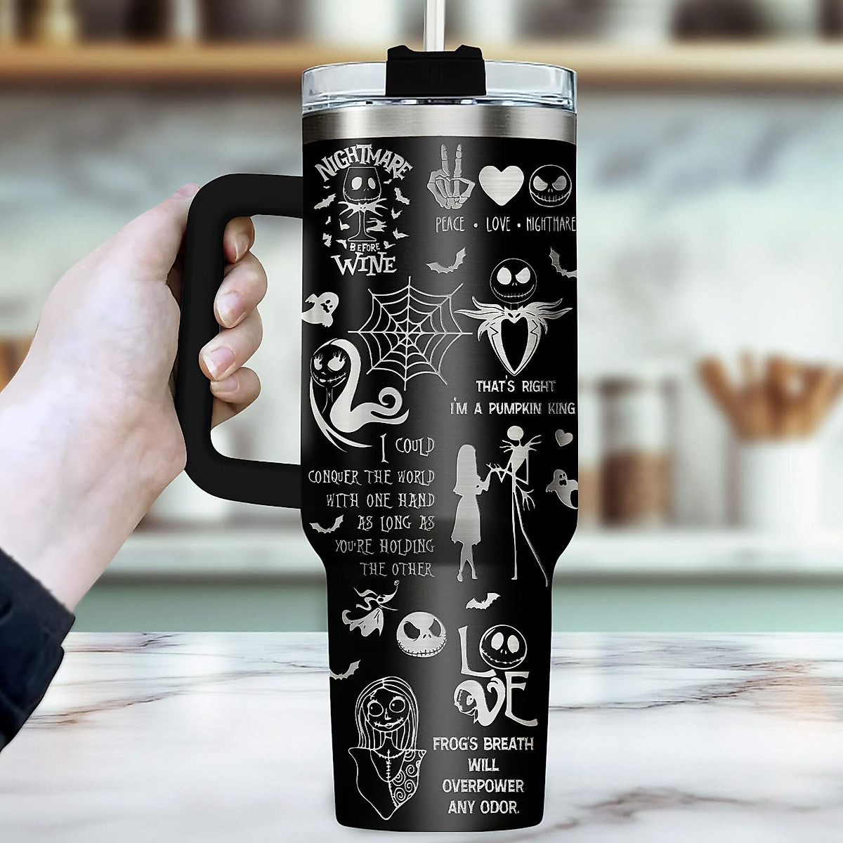 GEPOSTORE Movie Lover Gifts, Christmas Before Movie 40 oz Laser Tumbler Handle and Straw, Jack Sally Movie Tumblers Cup, Halloween Mug, Birthday Gifts for Couple