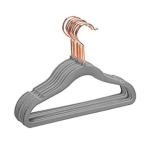 MIZGI Premium Kids Velvet Hangers (Pack of 50) with Copper/Rose Gold Hooks,Space Saving Ultra Thin,Non Slip Baby Hangers for Children's Skirt Dress Pants,Clothes Hangers(Gray)