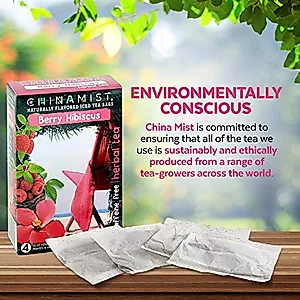 China Mist Iced Tea – Berry Hibiscus Herbal Tea Infusion – Refreshing and Delicious – Each Tea Bag Yields 1/2 Gallon – 4 bags.