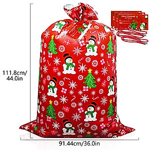 Nwvuop 3 Pack 36× 44 Inches Jumbo Christmas Gift Bag, Giant Plastic Gift Bag Christmas Wrapping Bag with Gift Tags(Red, Green)