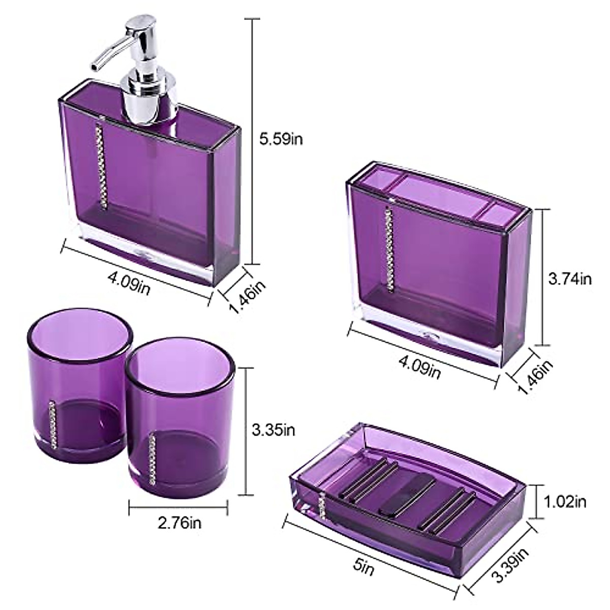 Zerodis 5pcs Purple Bathroom Accessory Set, Acrylic Bathroom Accessories Sets Bathroom Vanity Countertop Accessory Set for Home…