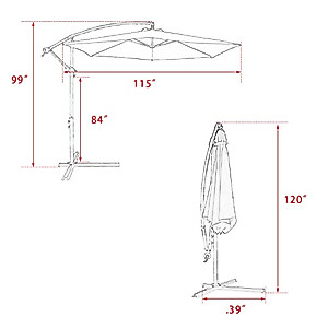 Devoko 10 Ft Patio Offset Cantilever Umbrella Outdoor Market Hanging Umbrellas with Crank & Cross Base Suitable for Garden, Lawn, backyard, Deck and Poolside (Deep Green)