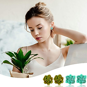 Hicarer 6 Pairs Succulent Earrings Plant Earrings Resin Handmade Stud Earrings Stainless Steel Studs Botanical Plant Earrings Flower Jewelry Accessories for Women