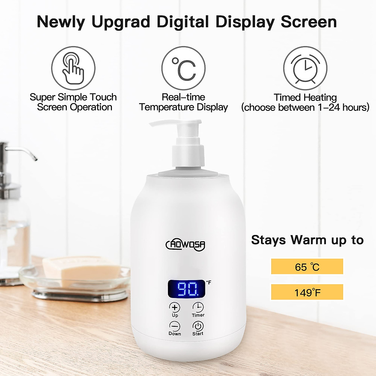 AOWOSA Massage Oil Warmer Bottle Professional Electric Lotion Digital Heater for SPA, Automatic Oil Warmer Heated Oil Lotion Cream for SPA, Salon, Barber Shops, Home, with Two Oil Bottle Dispenser