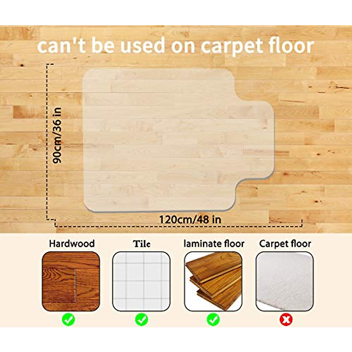 Office Desk Chair Mat for Hard Wood Floor PVC Clear Protection Floor Mat,Premium Quality Chair Mat Thick and Sturdy (Clear, 36" x 48")