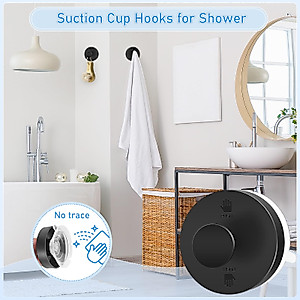Jadkysarh Suction Cup Hooks for Shower, Heavy Duty Suction Towel Hooks Waterproof Removable Bathroom Suction Hooks with Adhesive for Shower Tile Wall Glass Door Window Black - 2 Pack