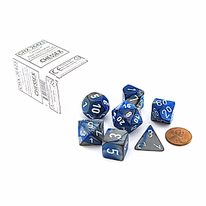 Chessex Polyhedral 7-Die Gemini Dice Set - Blue-Steel with White CHX-26423