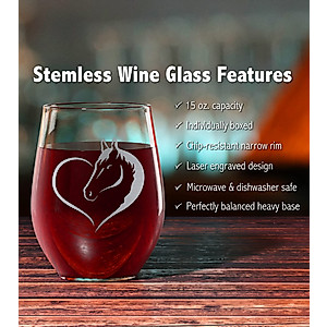 Promotion & Beyond Heart Horse Design Love Horse Riding Ranch Farmhouse for Animal Lovers Stemless Wine Glass