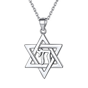 Jewish Hebrew Chai Necklace Star of David Pendant for Female Vintage Dainty Jewelry Birthday Gift for Mother Sister