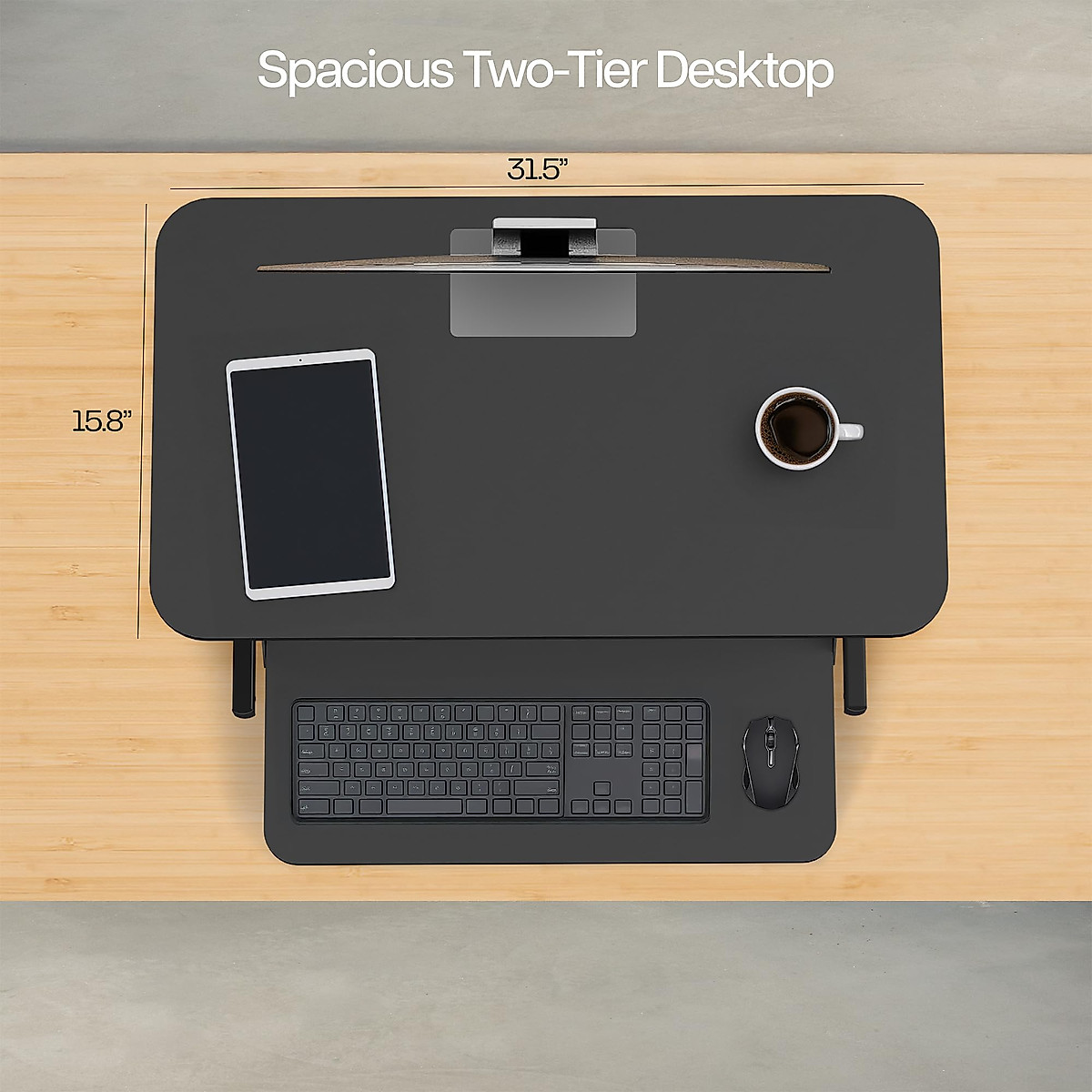 VIVO Height Adjustable 32 inch Stand Up Desk Converter, Quick Sit to Stand Tabletop Dual Monitor Riser Workstation, Black, DESK-V000S