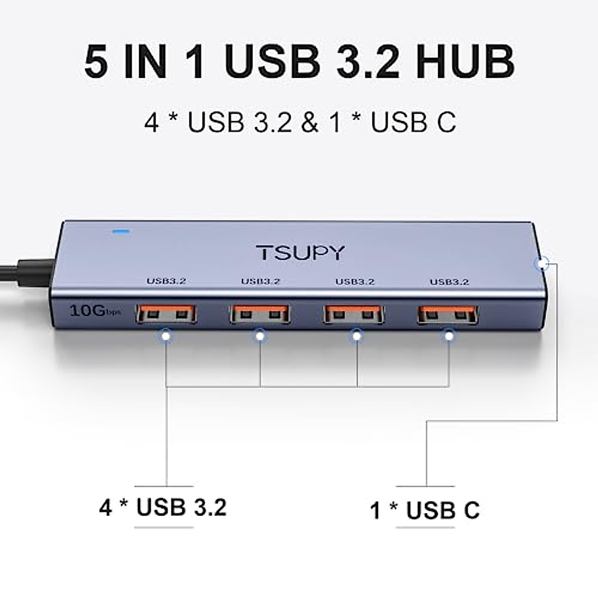 USB 3.0 HUB,TSUPY USB HUB 4 Port USB 3.0 Expander USB Data Hub with 3.3ft Extended Cable, Ultra Slim Portable Multiport USB 3.0 Splitter for MacBook,Laptop,PS4,Surface Pro,Printer,Mobile HDD