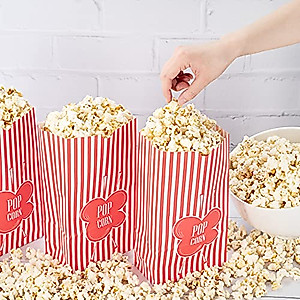 Restaurantware Bag Tek 2 Ounce Popcorn Bags 100 Disposable Paper Popcorn Bags - Greaseproof Striped Red Paper Concession Popcorn Bags For Movie Nights Theaters Carnivals And More