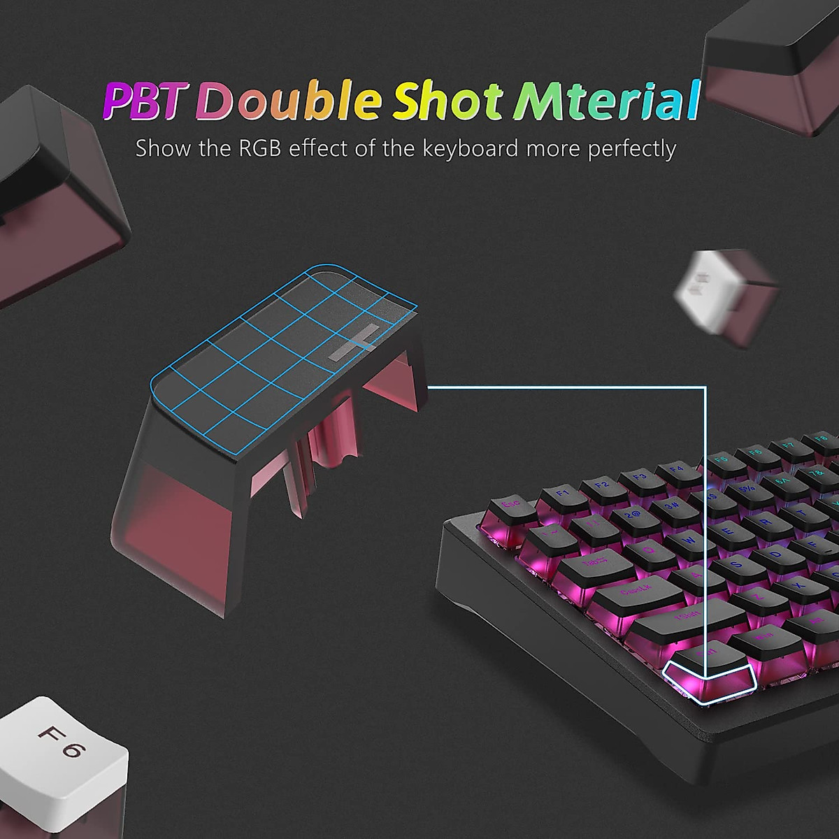 Womier Pudding Keycaps - PBT Shine Through Custom Keycaps Set for 61/68/84/87/82/100 Cherry Gateron MX Switches Mechanical Keyboard, Black Phantom