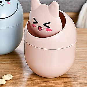 Luxshiny Desktop Trash Can with Lid Mini Waste Basket Cute Cat Dustbin Portable Garbage Bin Trash Household Cleaning Tools for Home Office Living Room Bathroom Kitchen