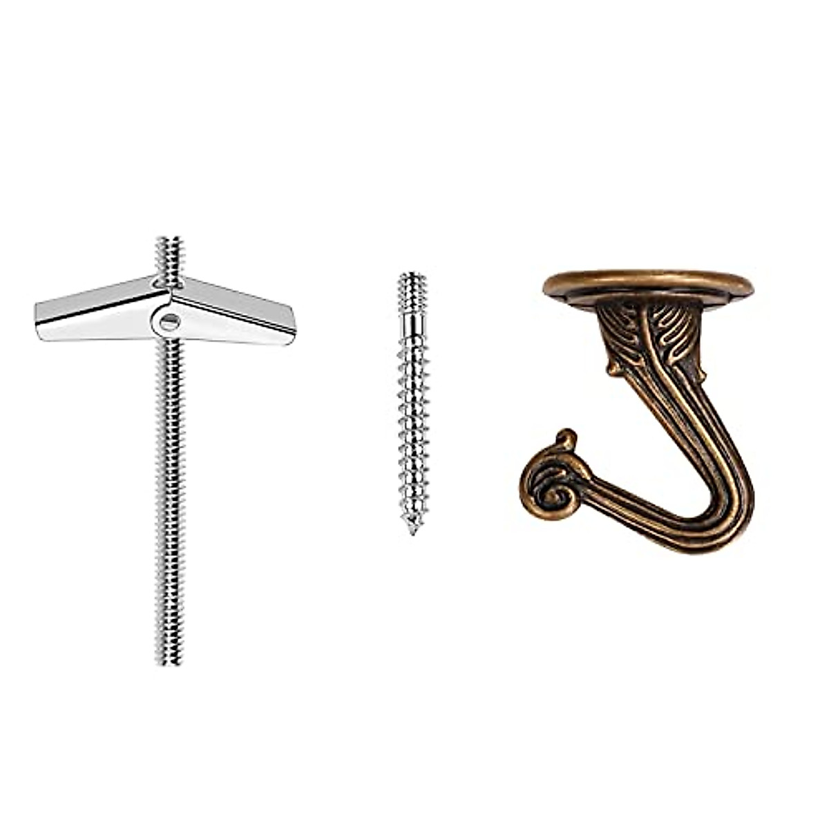 SEISSO 3 Sets Ceiling Hooks - Heavy Duty Metal Swag Hook with Hardware and Toggle Wings for Hanging Plants Ceiling Installation Cavity Wall Fixing Brass