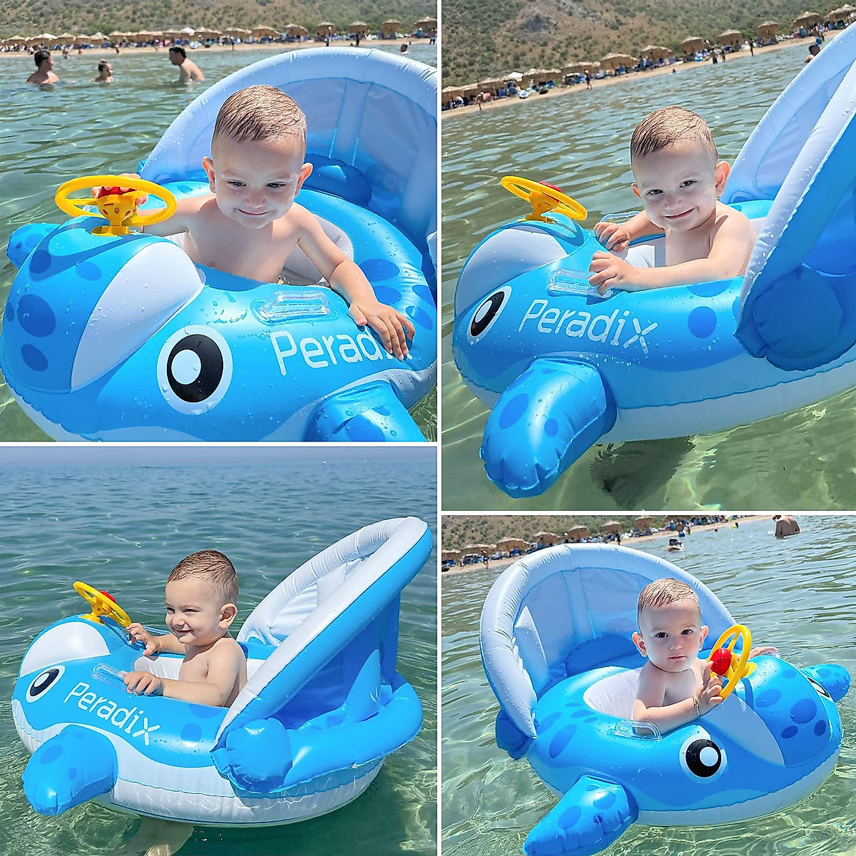 Peradix Baby Swimming Pool Float Boat, Inflatable Baby Swimming Ring with Removable Sun Protection Canopy, Whale Toddler Floaties Water Toys for Infant