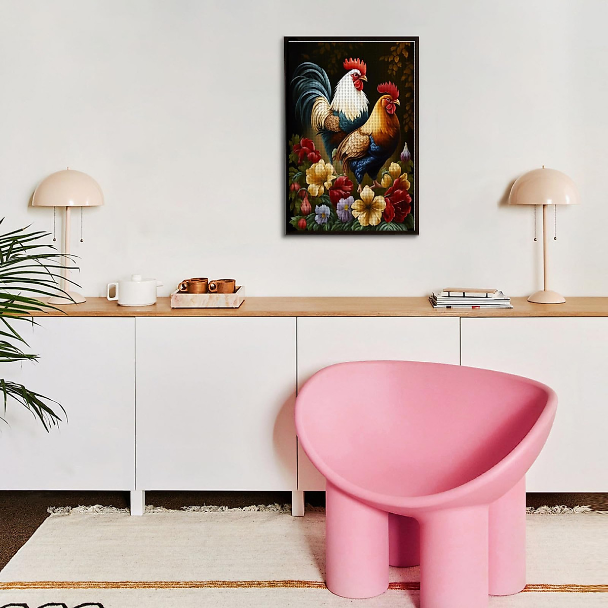 WEASYYDS Diamond Painting Kits Floral Roosters Flower Chicken Diamond Painting Art for Beginners Full Round Drill Diamond Art for Wall Decor Gift (8x10inch)