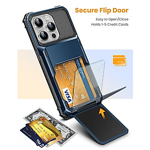 TITACUTE for iPhone 15 Pro Max Case 6.7 Wallet 5 Credit Card Holder Slot Flip Cover Design Back Pocket Scratch Resistant Hard Shell Hybrid Protective Bumper Armor for iPhone 15 Pro Max Navy Blue