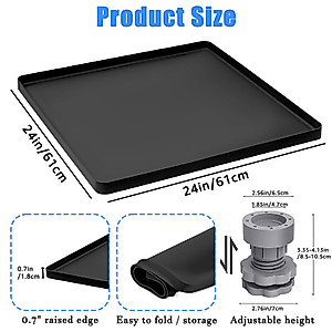 Sereficy Mini Fridge Silicone Mat for Floor, 24''x24''x0.7'' Mini Fridge Drip Tray with 4 Height Adjustable Base for Carpet, Mini Refrigerator Pan to Protect Floor, Prevents Leakage Water Spills