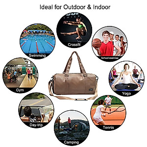 ROTOT Leather Travel Bag with Shoe Pouch, Carry-on Weekender Overnight Bag, Large Volume Gym Duffel Bag for Men and Women (Amaretto)