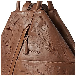 Ladies leather convertible backpack purse, handbag/backpack, Handmade, Handtooled, Floral pattern, zippers, 3 compartments (Brown)