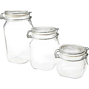Bormioli Rocco Bormioli 149740-SE5 Set of 3 Airtight Jars 1 x 0.5 L 1 x 1.5 L Transparent Multi-Coloured, Glass