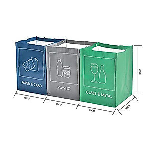 YOUNG DA Reusable Recycle Bin Bags, Separate Recycling Trash Bins Box for Home Kitchen Garden, Recyclable Waste Sorting Organizer Waterproof Compartment Container(3pcs)