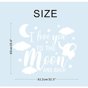 DDK I Love You to The Moon and Back Elephant Baby Kids Wall Decals Moon Stars and Clouds Space Wall Art Decals (White)