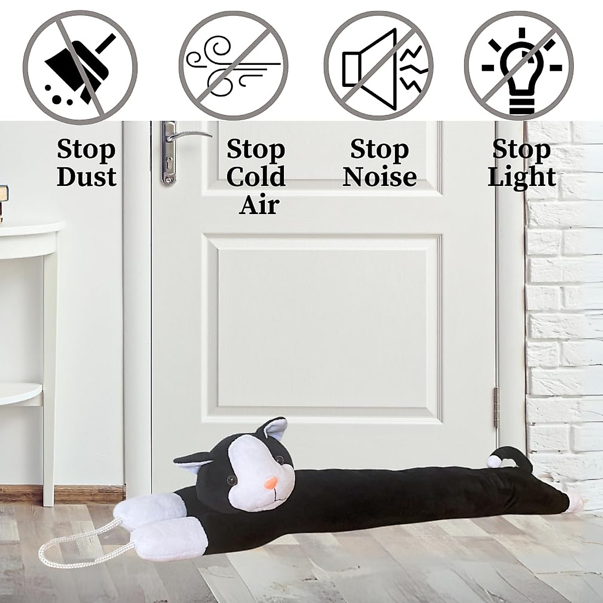 Evelots Under Door Cat Draft Stopper - Weighted - Keep Cold Air, Warm Air Out - Odor, Noise, Dust, Wind Blocker - Great for Window - Full 38 Inch Long - Heavy Duty Kitty Cat - Hanging Loops
