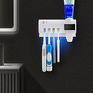 OWLDADDY Toothbrush Holder and Toothpaste Dispenser-Dustproof Dental Storage Rack, Wireless, Wall-Mounted, can Hold 4 Standard Household Bathroom Brushes, no Punching(White)