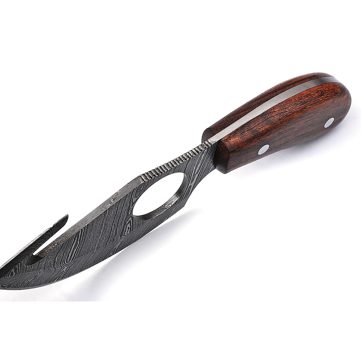 Bushcraft Handmade Damascus Steel Fixed Blade Skinning Hunting Knife With Gut Hook Best For Outdoor Camping Skinner Deer Fishing Hiking Edc Survival Knives For Men (Rose Wood)