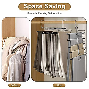 Pants Hangers Space Saving Stainless Steel, Non-Slip, No Installation, Jean Hangers,Closet Space Saving Magic Pants Hangers Pants Organizer (2 Pack)
