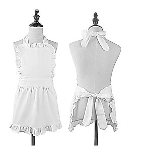 Love Potato Pure Cotton White Apron Children Cooking Apron Princess Ruffle Apron for Kids 4-7 Years Old