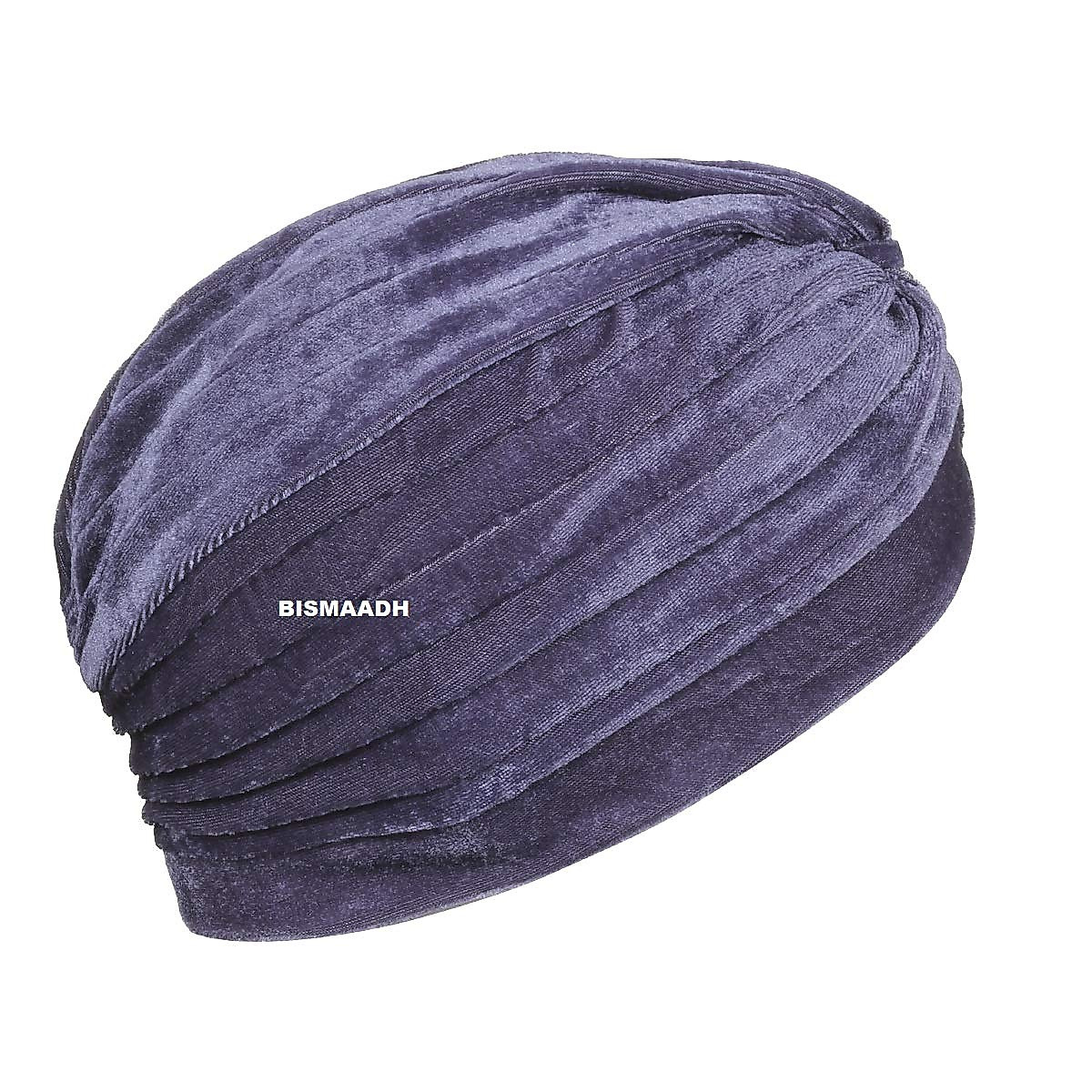 BISMAADH Soft Velvet Twisted Pleated Pre Tied Knot Readymade Turban/Pagri Chemo Cap Head Wraps-Cover for Men’s & Women’s (Dark Grey)