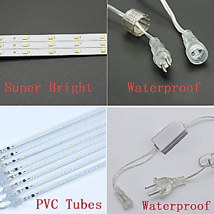 LED Christmas Lights, LED Meteor Shower Rain Lights White 8 Tubes 192 LEDs Waterproof Snow Falling Raindrop Icicle Garden Light for Christmas Tree Halloween Decoration Holiday Party Wedding (White)