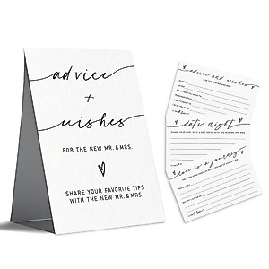Advice And Wishes Card Set For The New Couples, 1 Standing Sign 15 Advice Cards, 15 Date Night Cards Cards 15 Journey Idea Cards For Bride, Groom, Newlyweds, Wedding Favors & Supplies(White)-C01