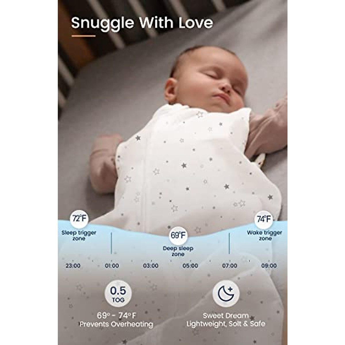 TotAha Light Baby Sleep Sack, Stretchy Sleepsack, Silky Comfort, Buttery Soft, Swaddle Transition Sleeping Bag, 2-Way Safe Zippers, Wearable Blanket Baby Sleep Bag for 0-3-6-12-18-24 Months 0.5 TOG