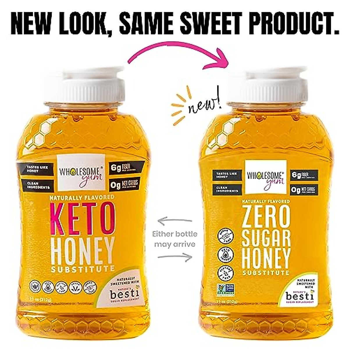 Wholesome Yum Zero Sugar Honey Substitute (Keto Honey) - Natural Sugar Free Honey Alternative With Monk Fruit & Allulose - Zero Net Carbs, Non GMO, Gluten Free, No Aftertaste (11 oz)
