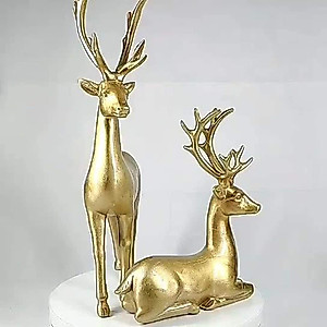 1 Pair Resin Deer Statue Reindeer Figurine Deer Ornaments Elk Statue Reindeer Sculpture Deer Figurine Statue Props for Xmas Home Office Decor - Golden