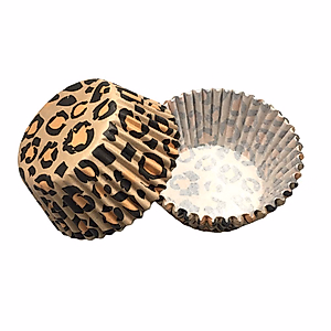 Royalty Essentials Standard Leopard Animal Print Cupcake Liners Liner Wrappers Leopard Baking Cups Wild One Toppers Wrappers Decorations Decor Papers 100 Count (Leopard)