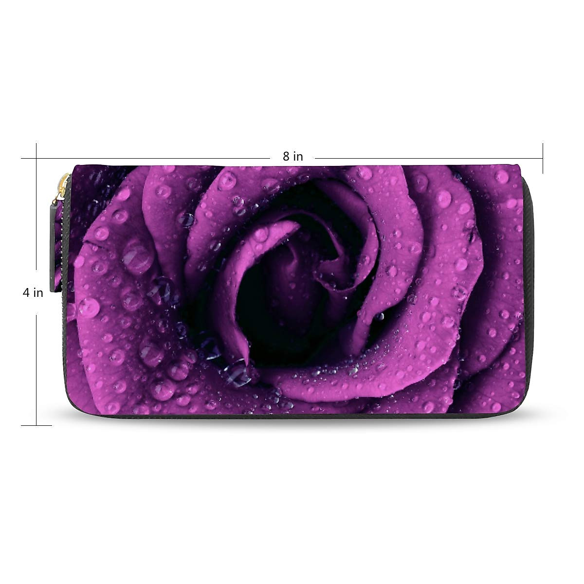 AGONA Womens Wallet Purple Dark Rose Floral Wallet for Women Long Wallet PU Leather Zip Around Phone Clutch Handbag Card Holder Purse Girls Men