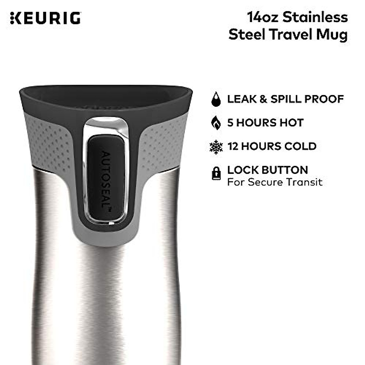 Keurig Contigo Autoseal Coffee Travel Mug, West Loop Vacuum Insulated with Easy-Clean Lid, 14 Oz, Silver