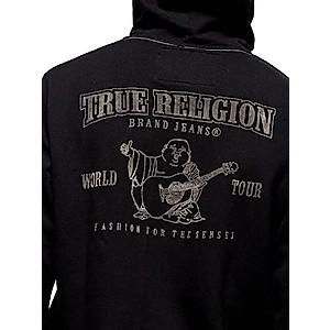 True Religion Men's Buddha Logo Zip Hoodie Sweatshirt, Black, XL