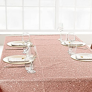 3 Pcs 54 x 108 Inch Pink Rose Gold Tablecloth for Parties Decorations Glitter Shiny Runner Waterproof Table Cover for Wedding Baby Shower Graduation Anniversary Holiday Birthday Decoration