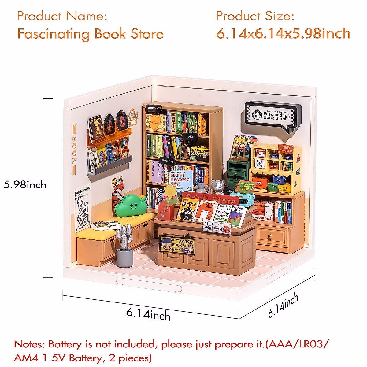 ROBOTIME DIY Miniature House - 1:24 Scale Realistic Store Kit with LED Light - Tiny Model Mini House with Furniture, Best Birthday Gift