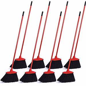 8 Pieces Broom Bulk Commercial Angle Broom Heavy Duty Indoor Outdoor Broom with Coated Metal Handle for Courtyard Garage Lobby Shop Home Kitchen Office Floor
